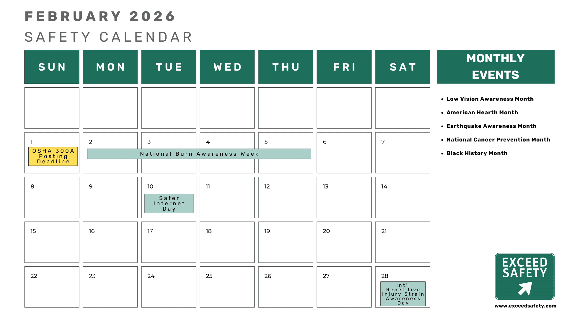 Safety Calendar - Exceed Safety